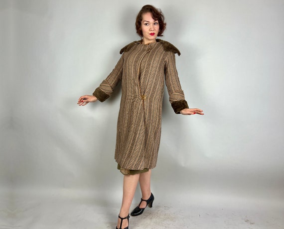 1920s Deco Darling Coat | Vintage 20s Orange, Charcoa… - Gem