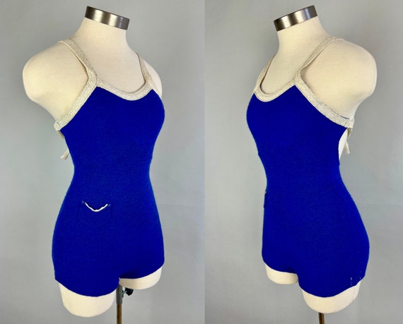 1930s Catch Some Waves Bathing Suit | Vintage 30s Blu… - Gem