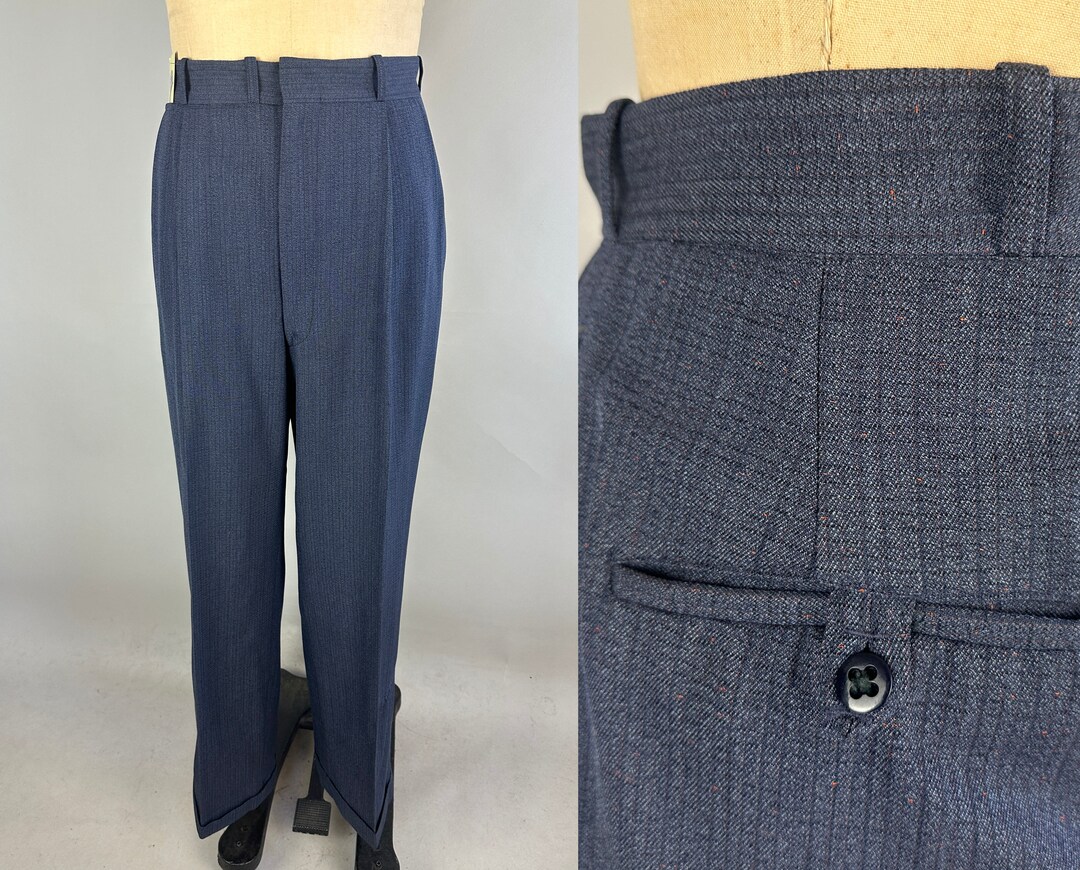 1940s Dressed to Impress Trousers | Vintage 40s Denim Blue With Red and ...