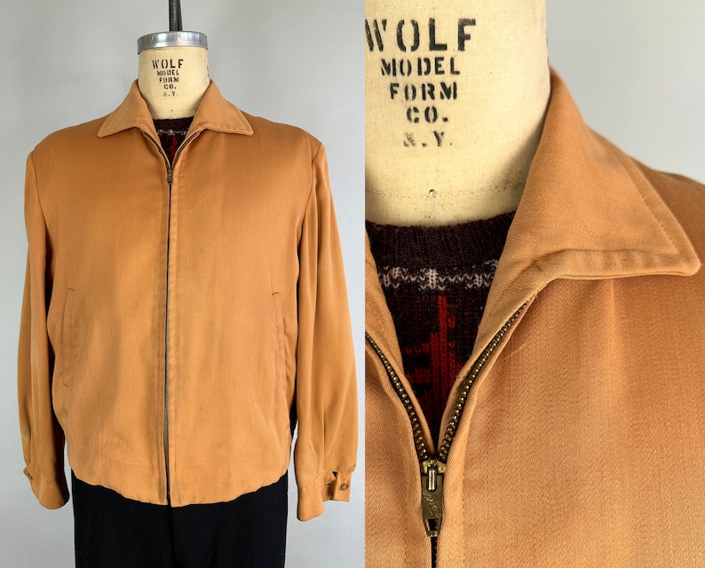 1950s Rockin Ricky Jacket | Vintage 50s Butterscotch Gabardine Zip-up ...