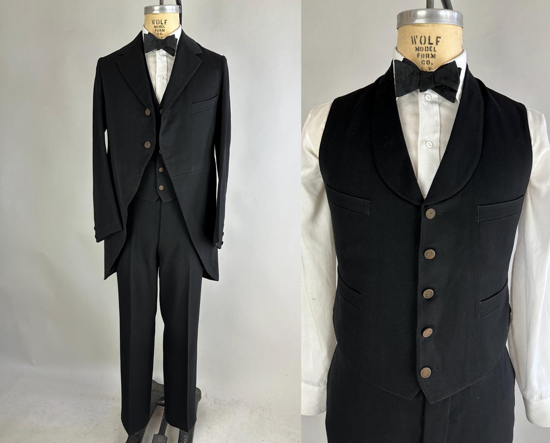 1800s Victorian Dandy Three-piece Suit | Vintage Antique Black Wool 3 ...