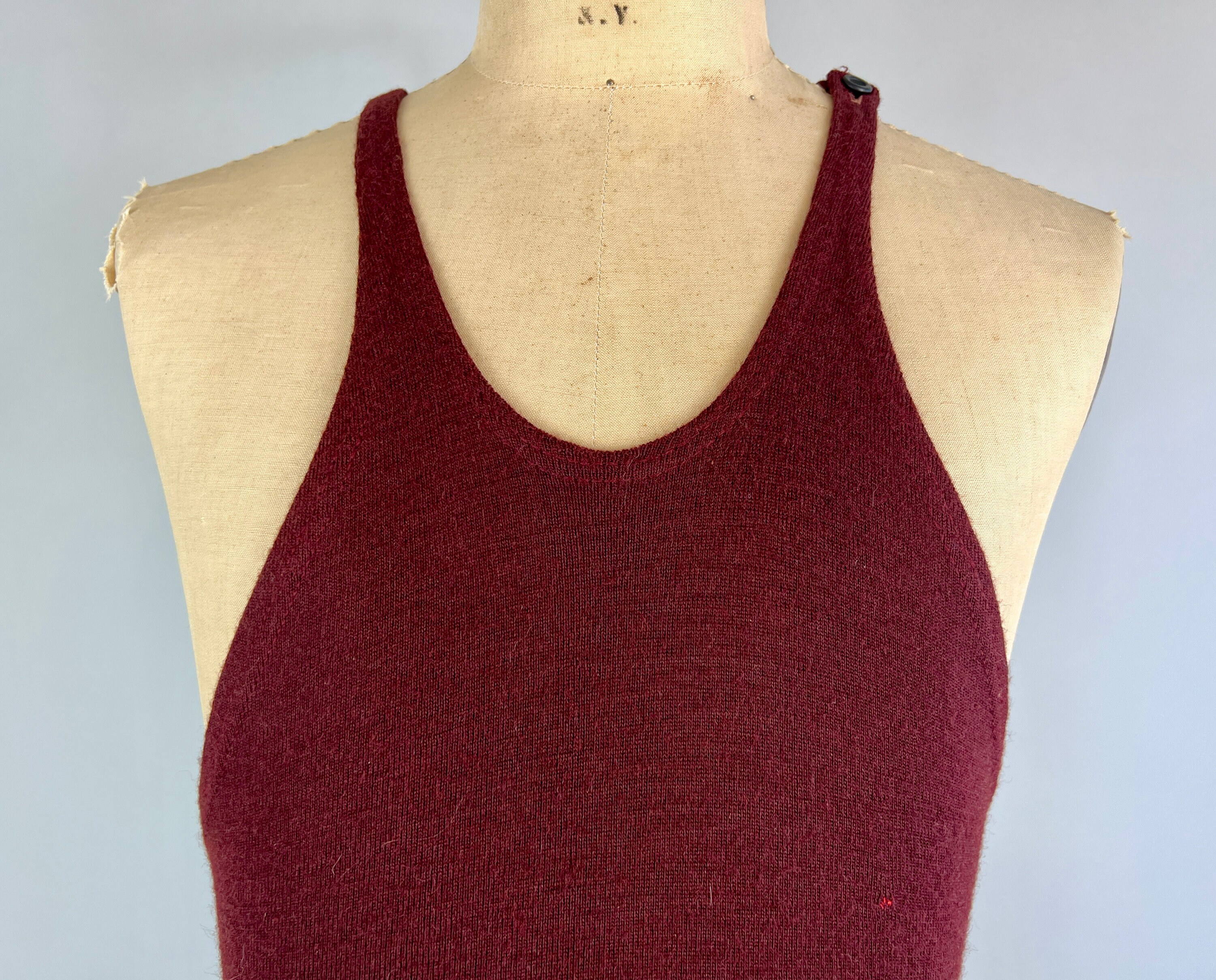 1920s Mad for Maroon Swimsuit | Vintage 20s Dark Red Wool Art Deco One ...
