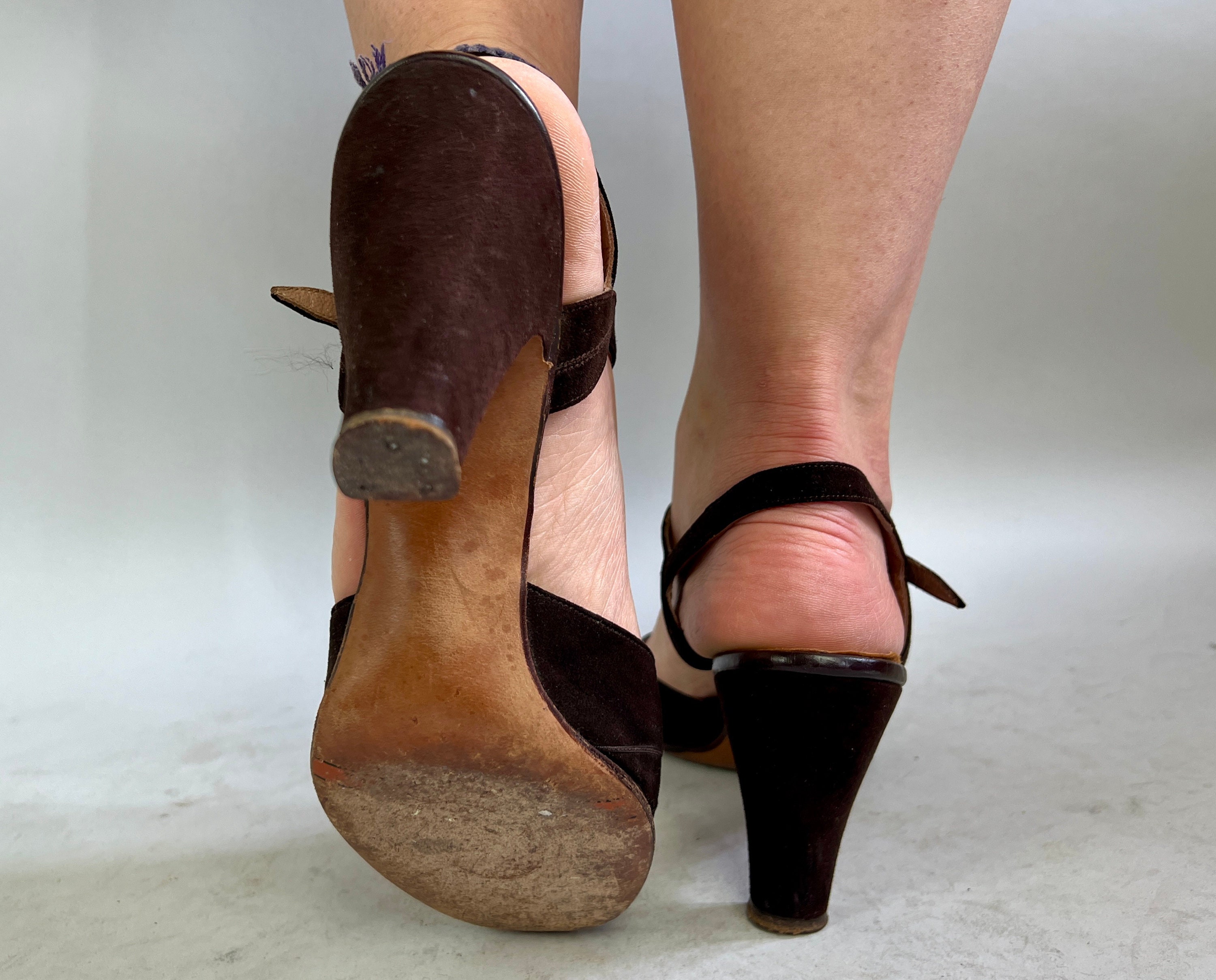 1940s Starlet Stella Shoes | Vintage 40s Dark Chocolate Brown Suede ...