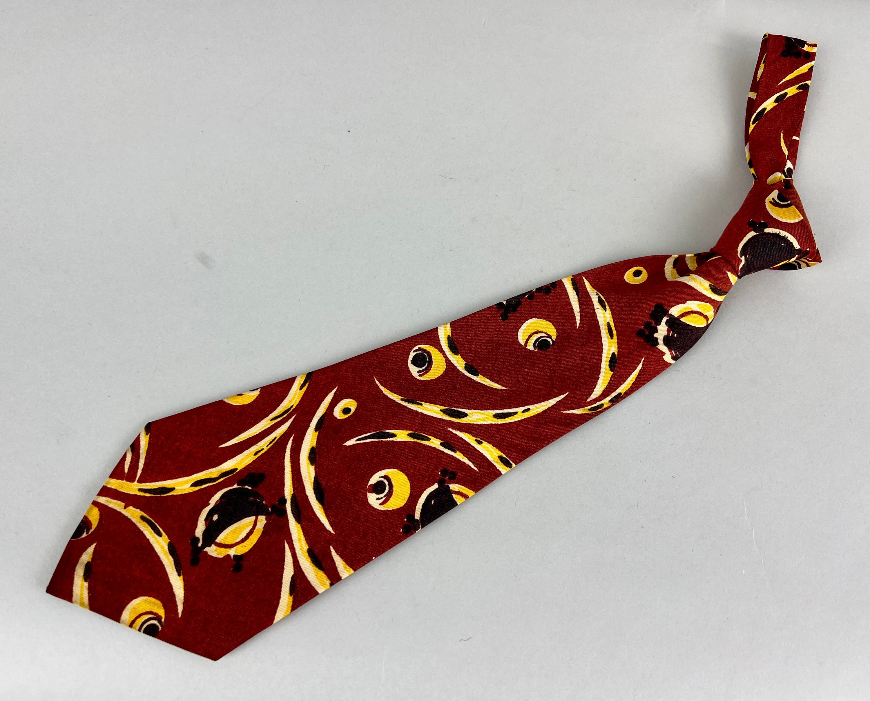 1940s The Eyes Have It Necktie | Vintage 40s Burnt Sienna Brown Wool ...