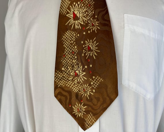 1940s Flashy Fireworks Necktie | Vintage 40s Bronze S… - Gem