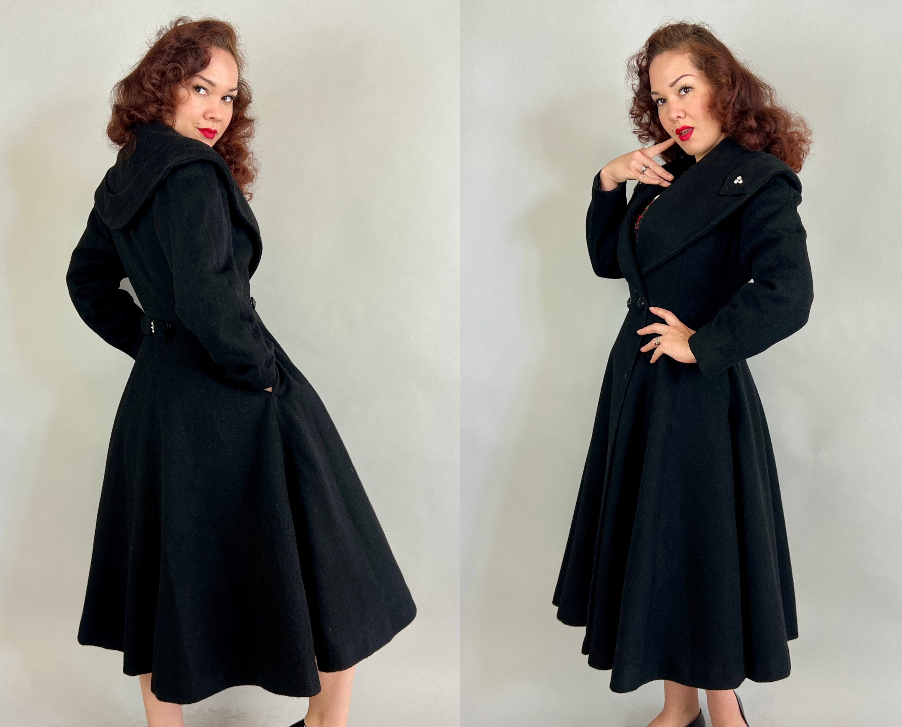 1950s Dovima's Divine New Look Coat | Vintage 50s Black Wool Princess ...