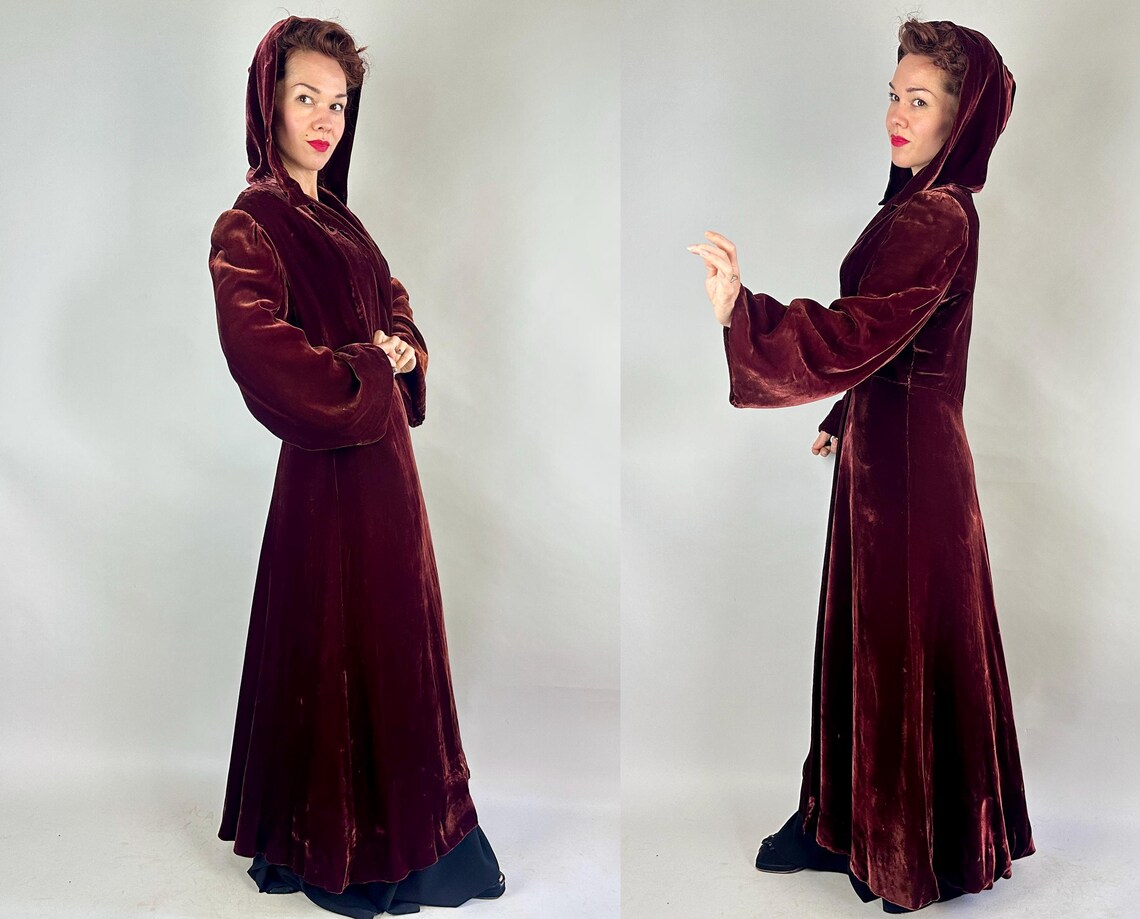 1930s Beguiling Bronze Opera Coat | Vintage 30s Rayon Velvet Floor ...