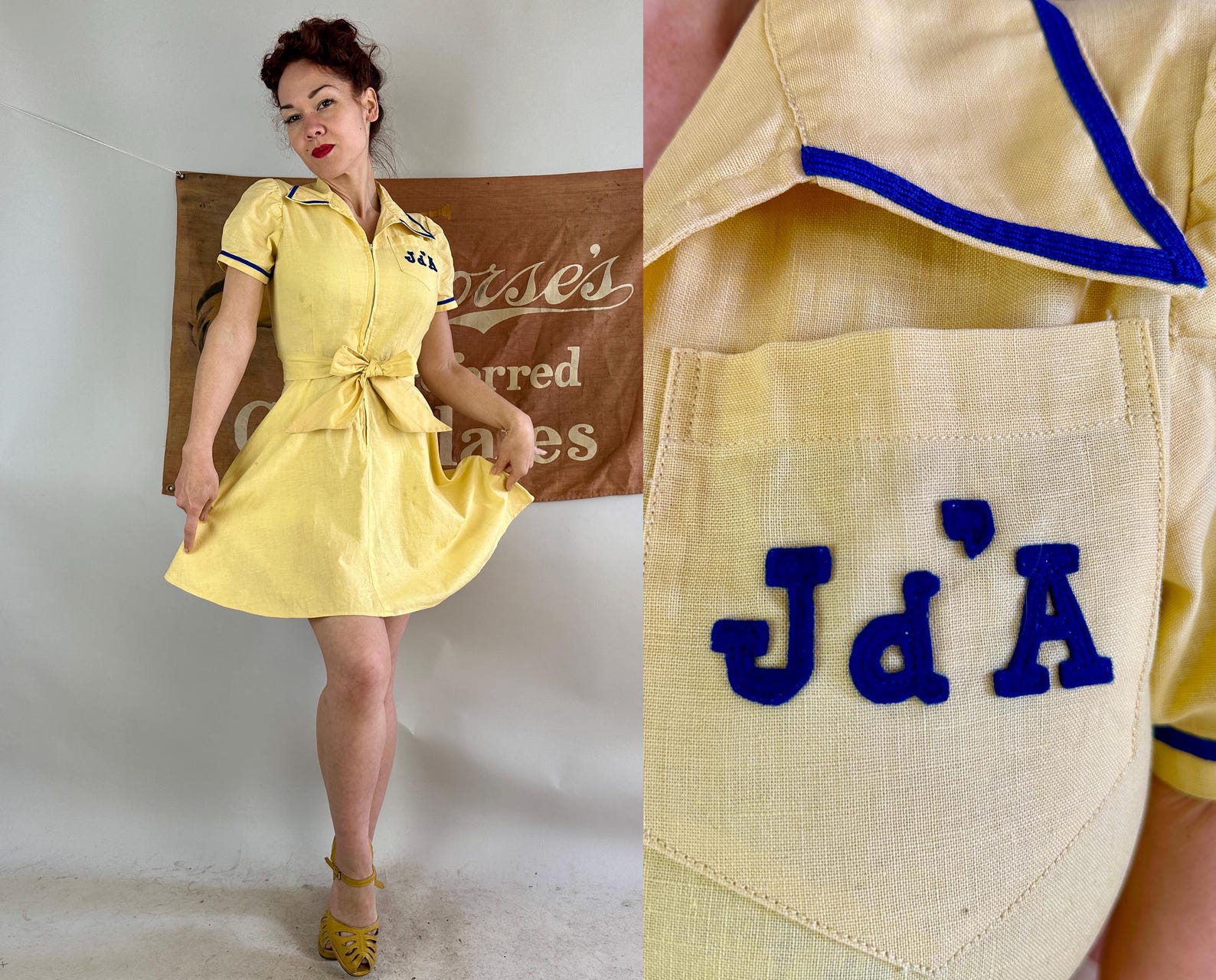 1930s Jd'a Gym Dandy Playsuit | Vintage 30s Yellow Linen W/blue Trim ...