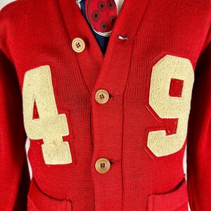 1940s Lucky Game Day Cardigan | Vintage 40s Red Wool Knit With White ...