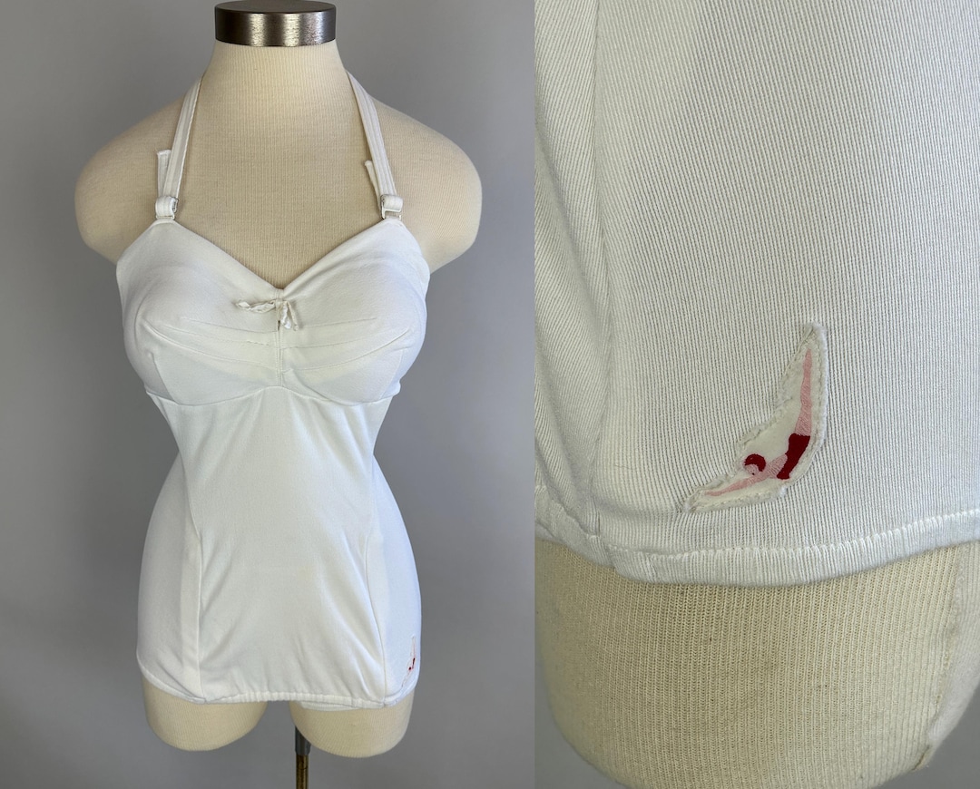 1980s Does 1950s Bombshell Bathing Suit | Vintage 80s Does 50s White ...