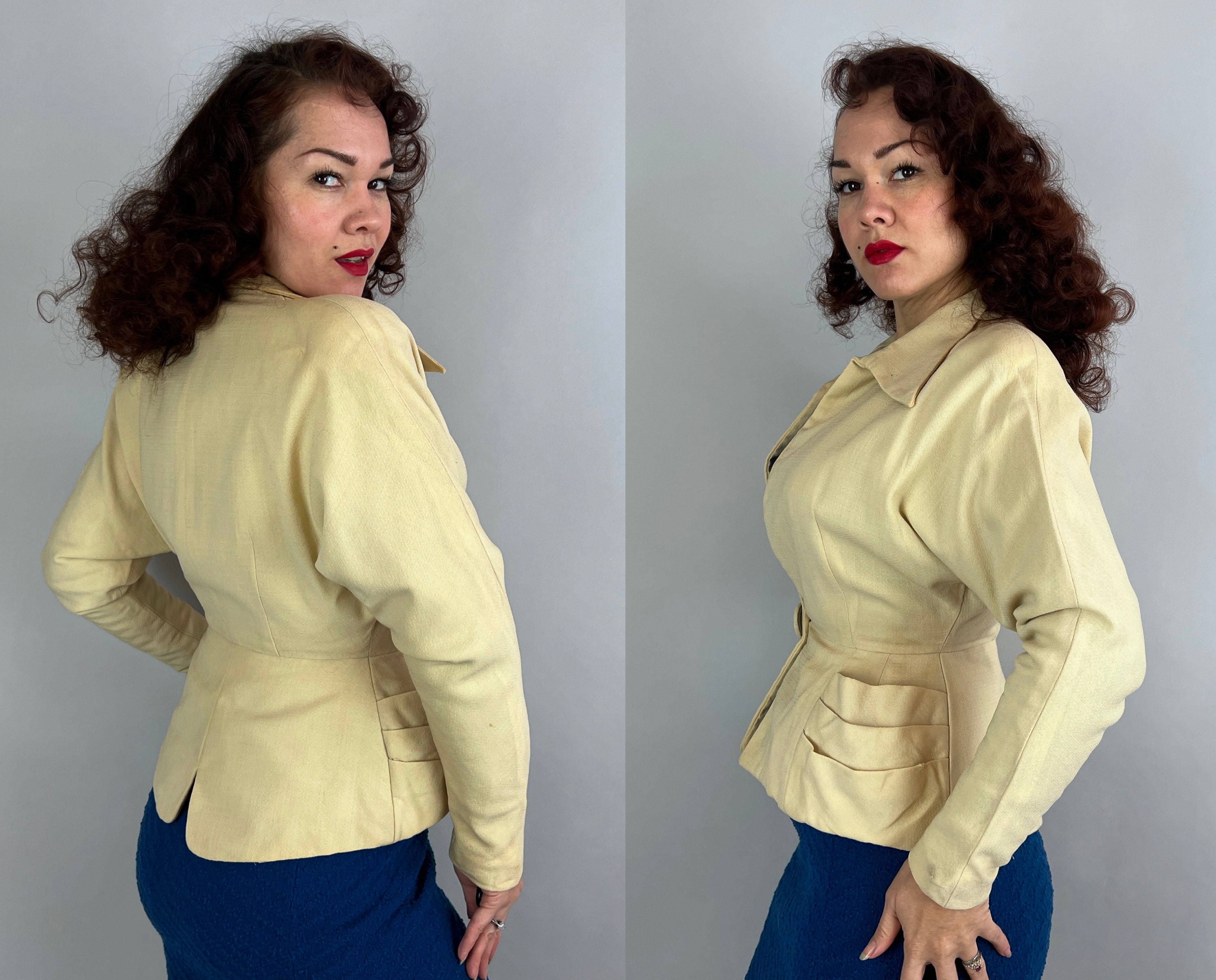 1940s Wendy's Wasp Waist Blazer | Vintage 40s Cream White Wool Crepe ...