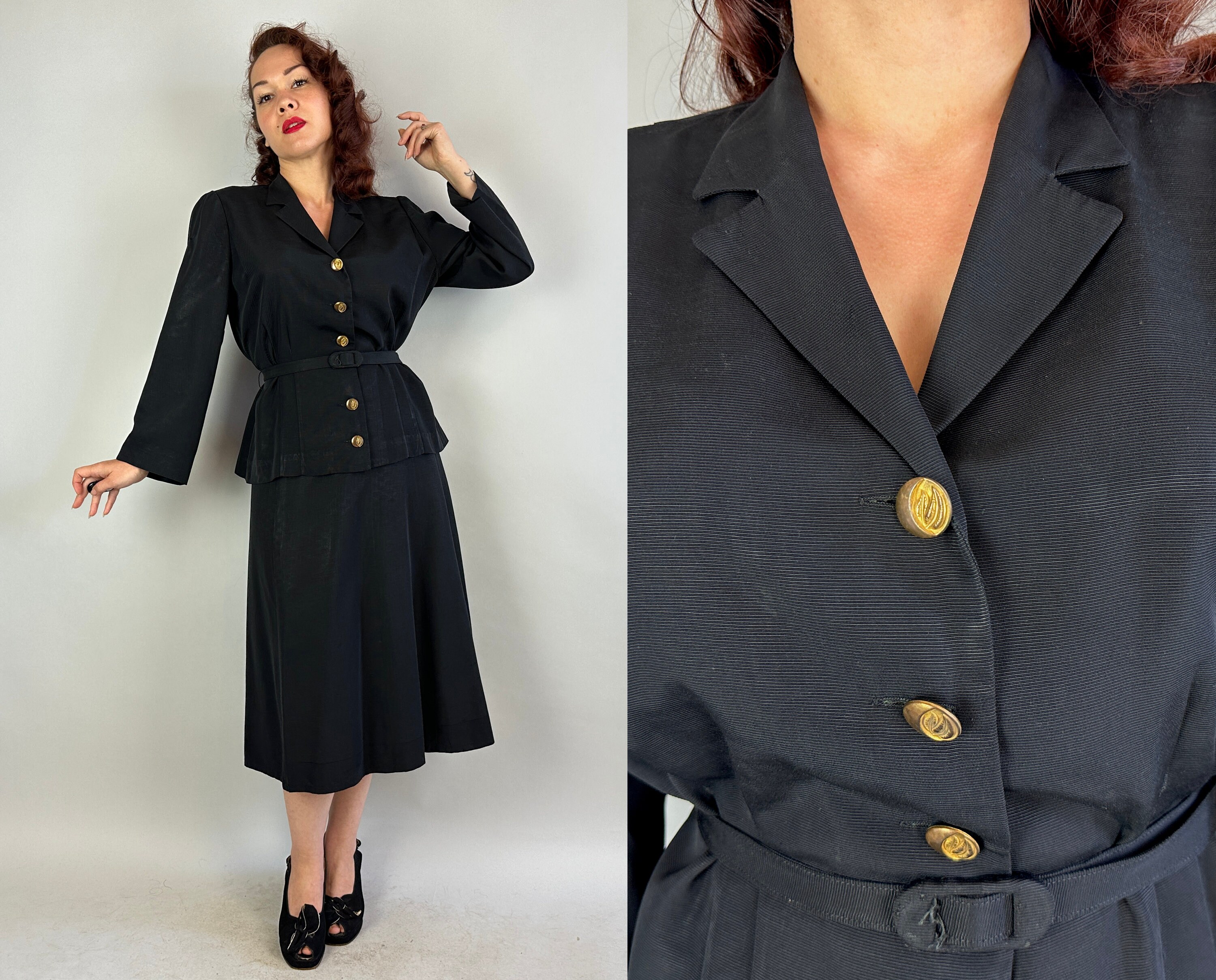1940s Noir Dame Suit | Vintage 40s Black Silk Faille Three Piece Jacket ...