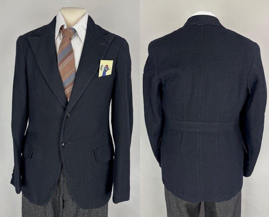 1930s Brilliant Black Belted Back Jacket | Vintage 30s Noir Wool Single ...