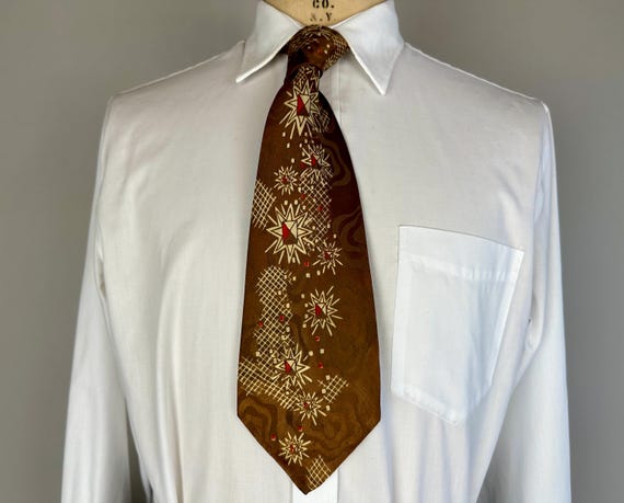 1940s Flashy Fireworks Necktie | Vintage 40s Bronze S… - Gem