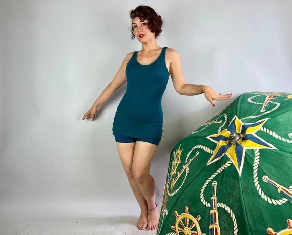 1920s Terrific Teal Swimsuit | Vintage 20s Blue Green… - Gem