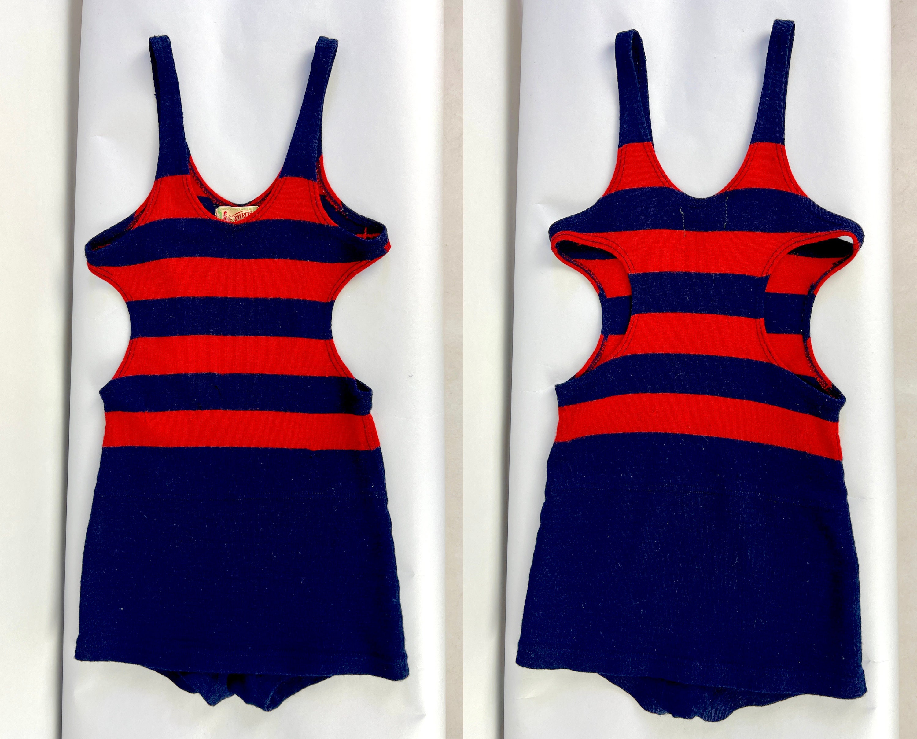 1920s Color Bars Bathing Suit | Vintage Antique 20s Navy Blue and Red ...
