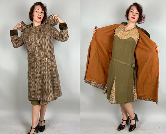 1920s Deco Darling Coat | Vintage 20s Orange, Charcoa… - Gem