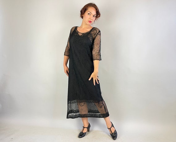1920s Hypnotic Heda Dress | Vintage 20s Black Interlo… - Gem
