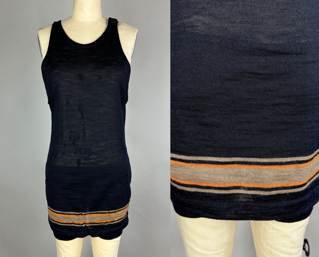 1920s Dive Right in Swimsuit | Antique Vintage 20s Black Wool One Piece ...