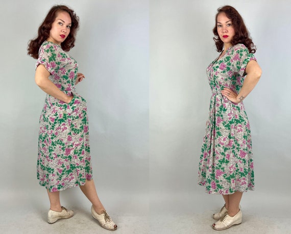 1940s Japanese Garden Frock | Vintage 40s White Pink … - Gem