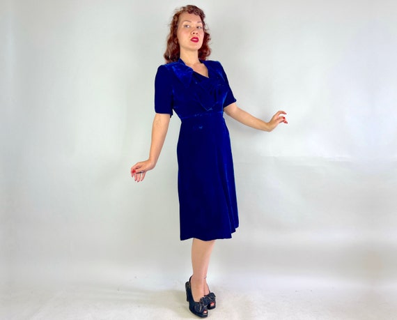 1940s Sumptuous Sapphire Dress | Vintage Early 40s Je… - Gem