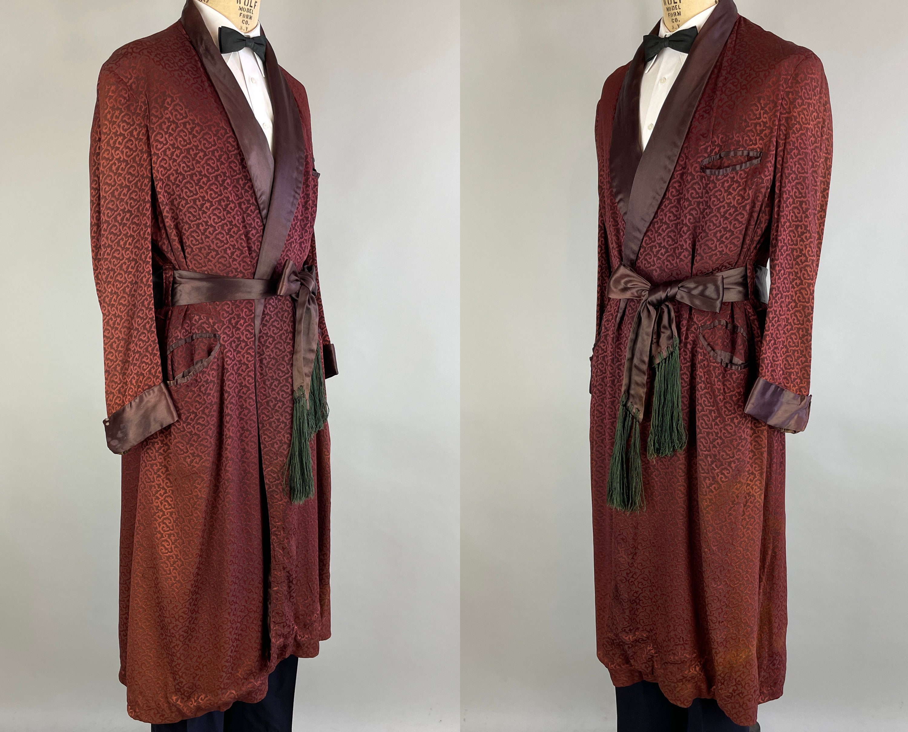 1940s Gilded Age Dressing Robe | Vintage 40s Amber Swirls Over Cinnamon ...
