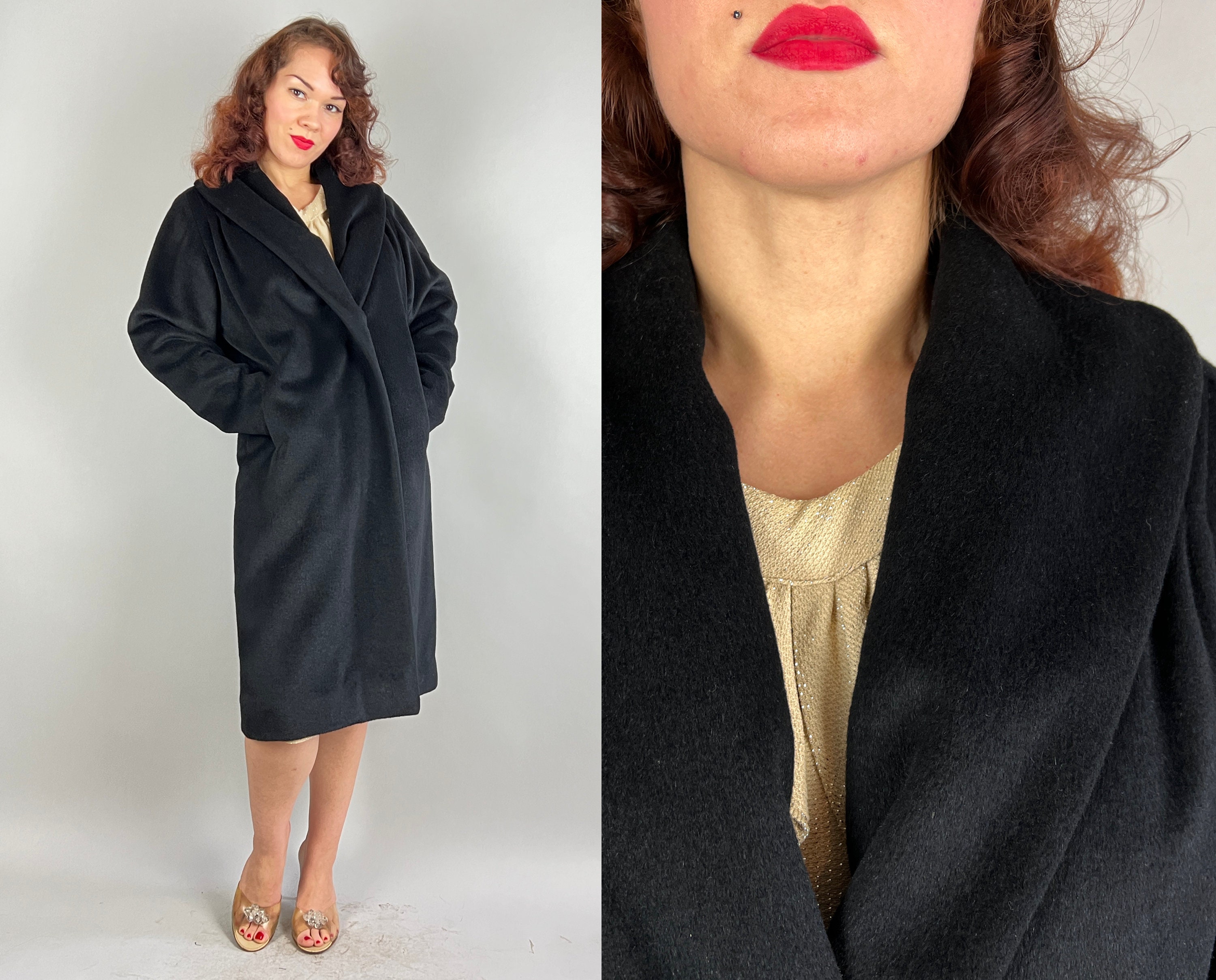 1950s Living in Lilli Ann Coat | Vintage 50s Midnight Black Wool Swing ...