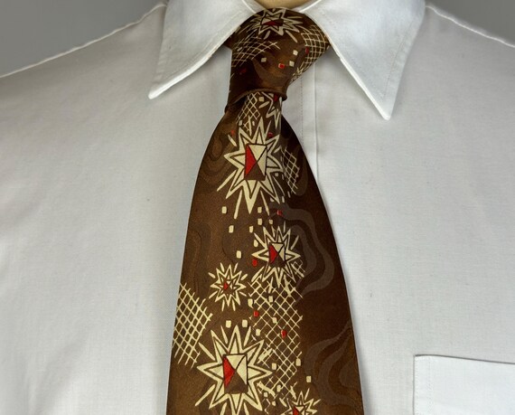 1940s Flashy Fireworks Necktie | Vintage 40s Bronze S… - Gem