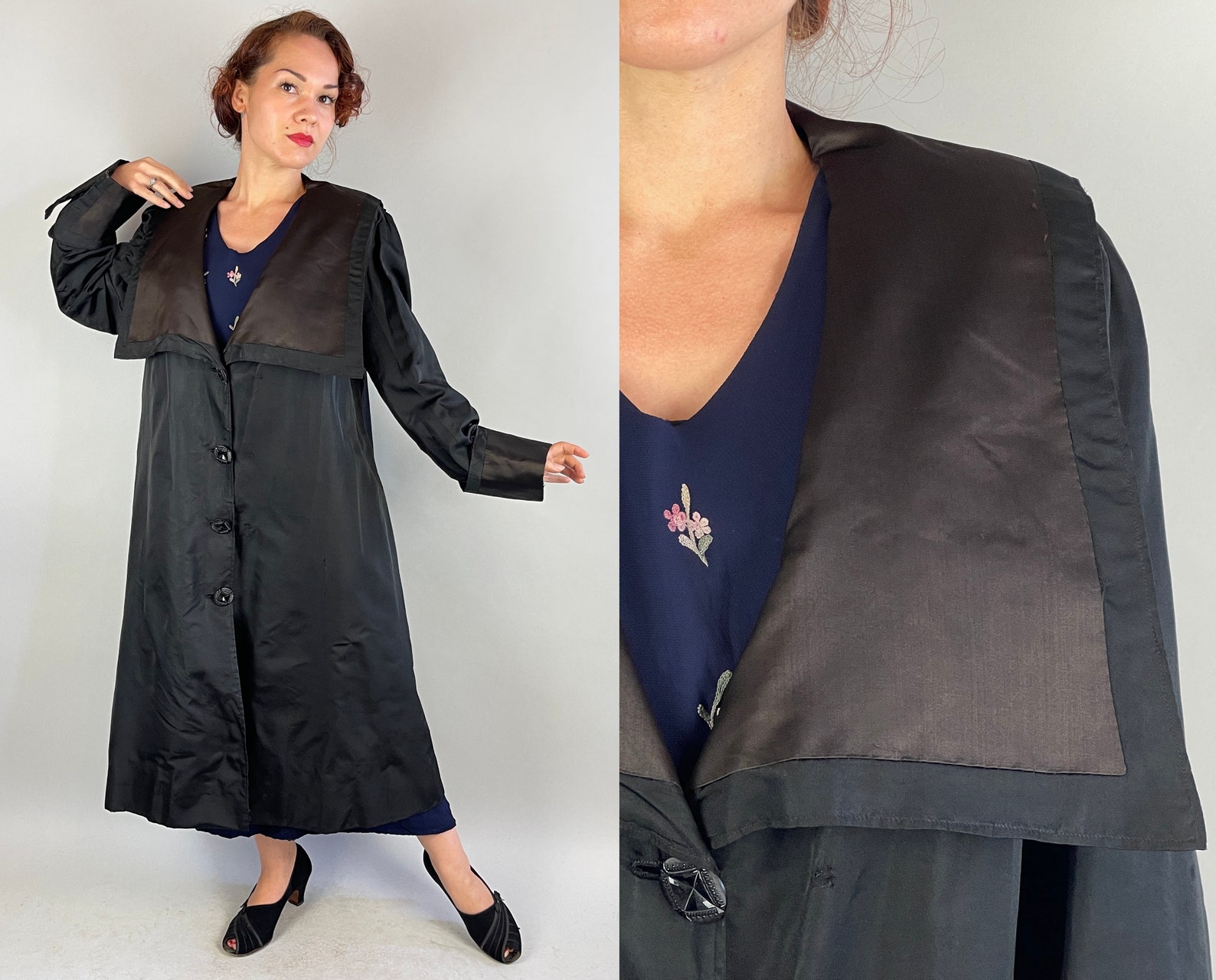 1920s Dark Decadence Duster Coat Vintage 20s Black Silk | Etsy