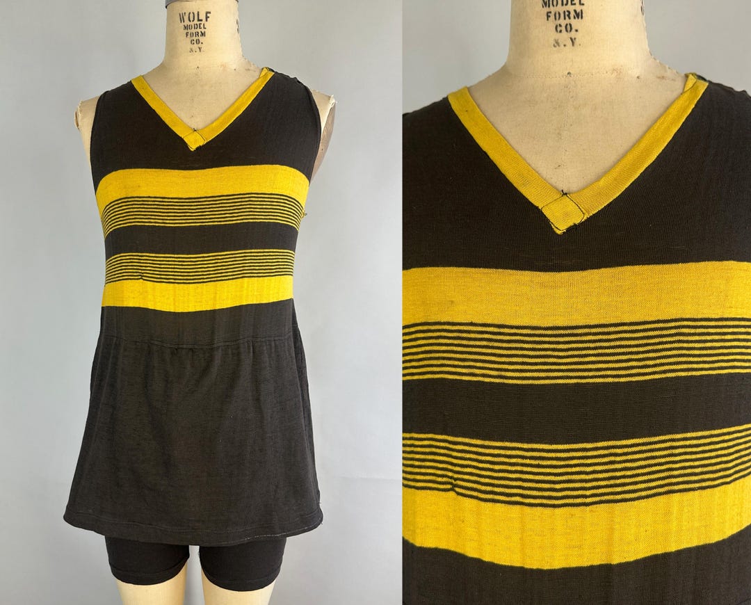 1920s Bees Knees Bathing Suit | Vintage Antique 20s Charcoal Grey and ...
