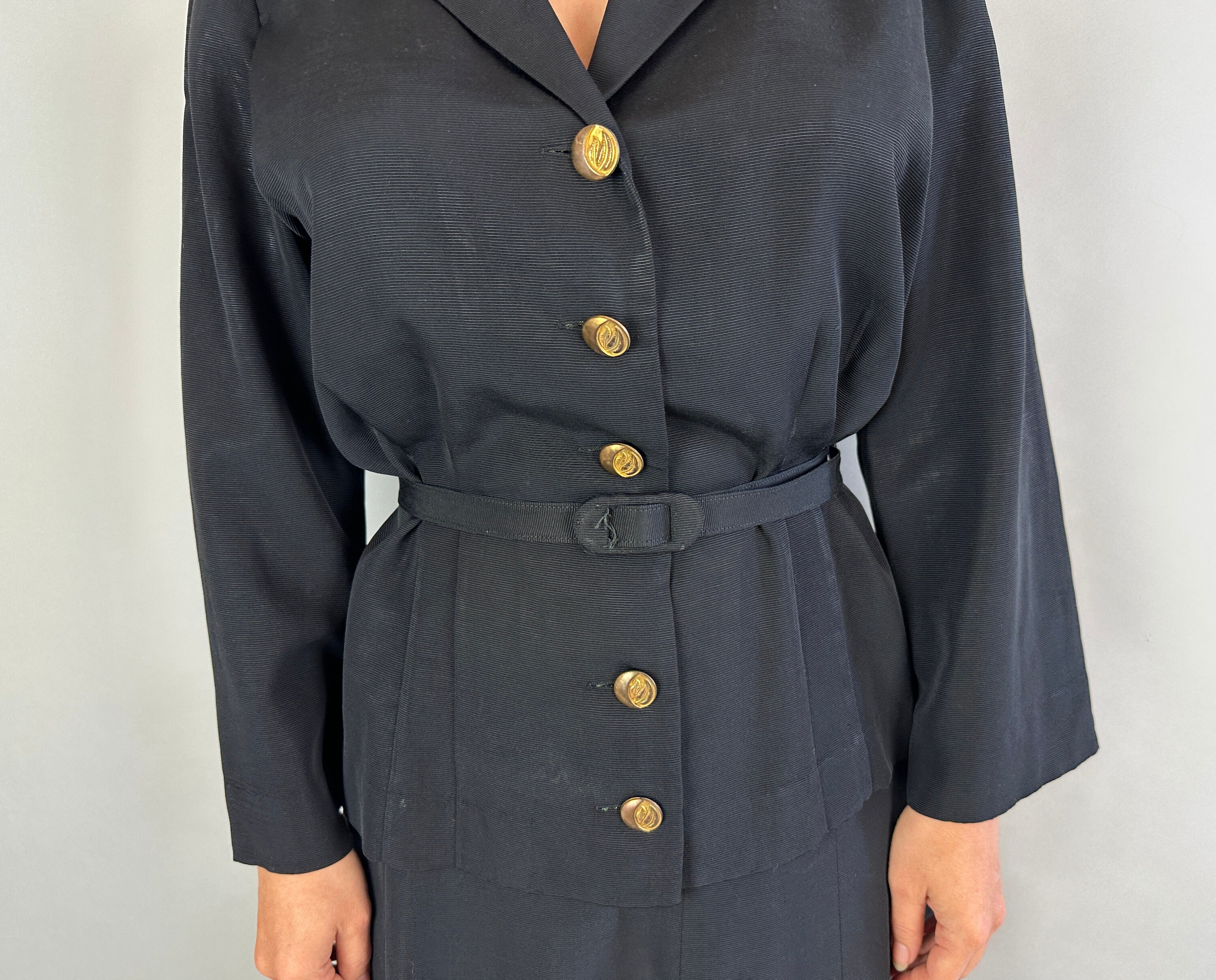 1940s Noir Dame Suit | Vintage 40s Black Silk Faille Three Piece Jacket ...