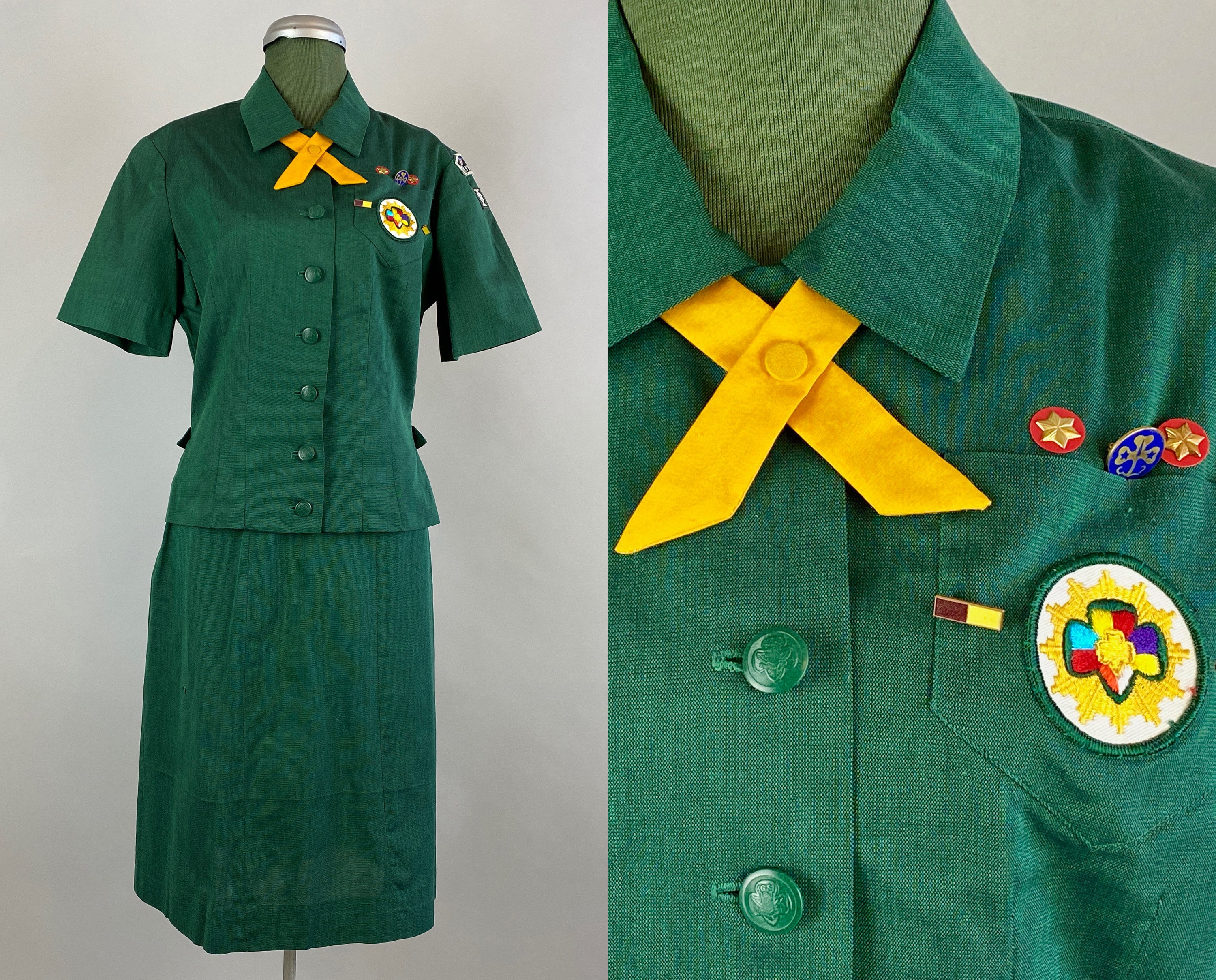 1950s Girl Scouts Uniform | Vintage 50s Forest Green Cotton Blouse ...
