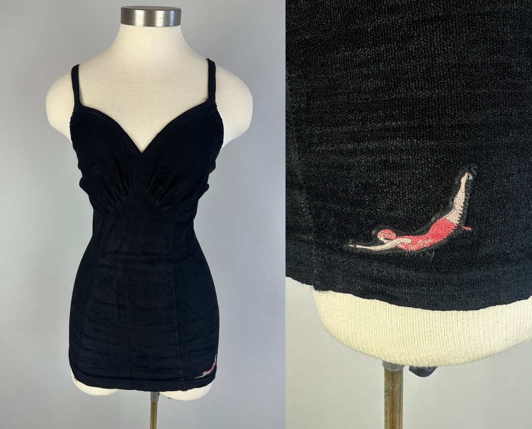 1930s Bathing Beauty Swimsuit | Vintage 30s Jantzen Jet Black Knit ...