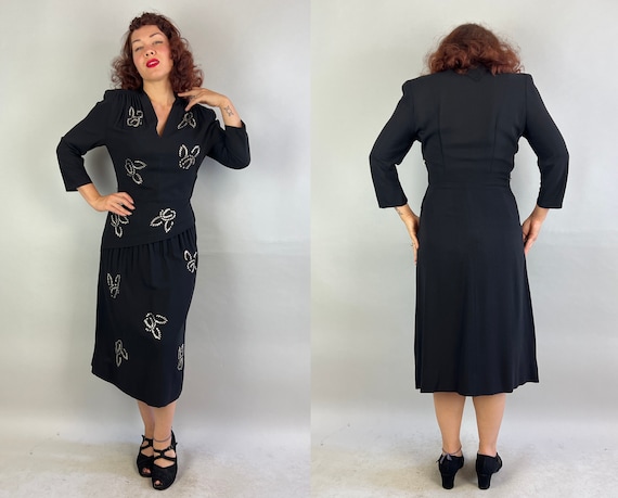 1940s Ravishing Rabbits Dress | Vintage 40s Black Ray… - Gem