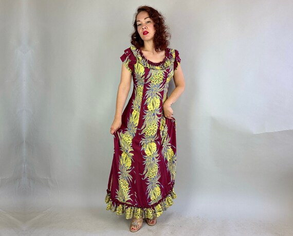 1940s Pineapple Passion Holoku Gown | Vintage 40s Mar… - Gem