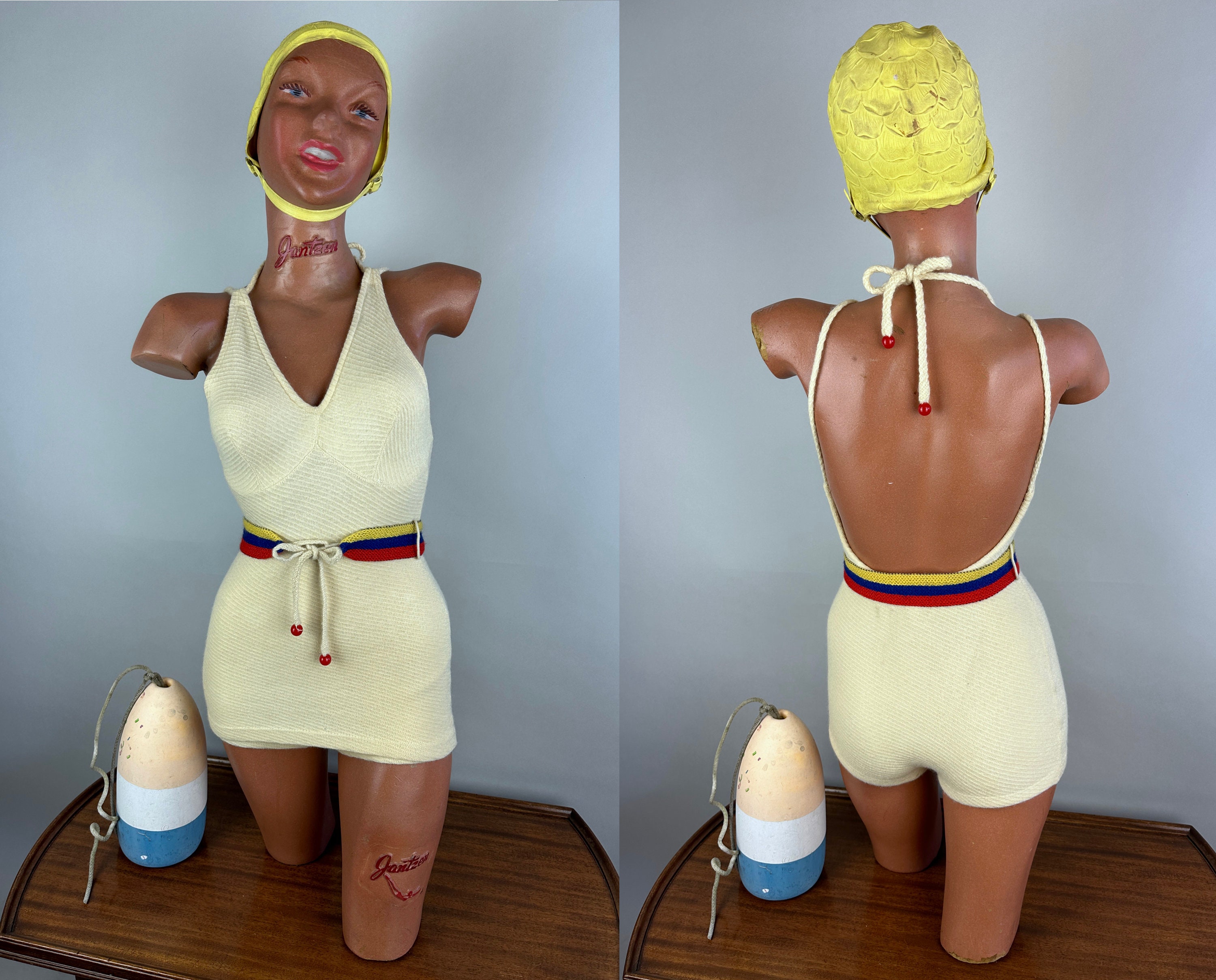 1930s Daring Darla Swimsuit | Vintage 30s White Wool Knit Jantzen ...