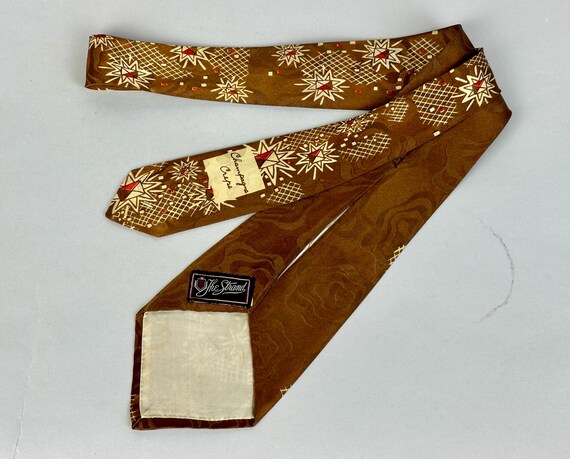 1940s Flashy Fireworks Necktie | Vintage 40s Bronze S… - Gem