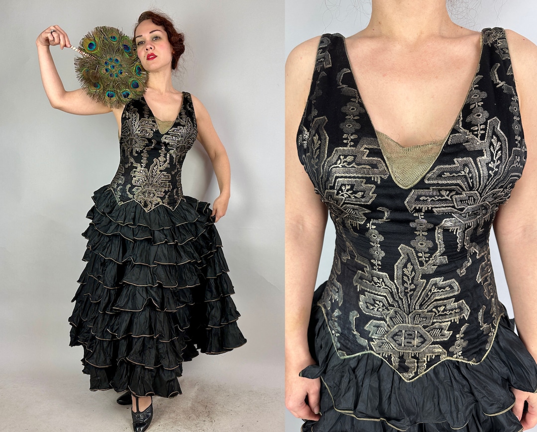 1920s Femme Fatale Fiesta Frock | Vintage Antique 20s Black Silk ...