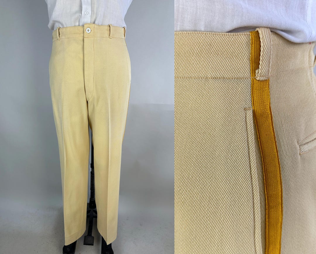 1940s Winning Team Trousers | Vintage 40s Bold Flat Front Cream and ...