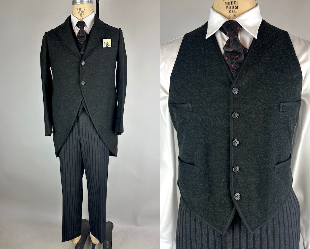 1910s Antique Three-piece Morning Suit | Vintage 1910s Charcoal Grey 3 ...