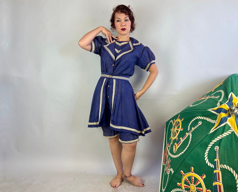 1900s Nautical Sea Nymph Swimsuit | Vintage Antique Victorian Two Piece ...