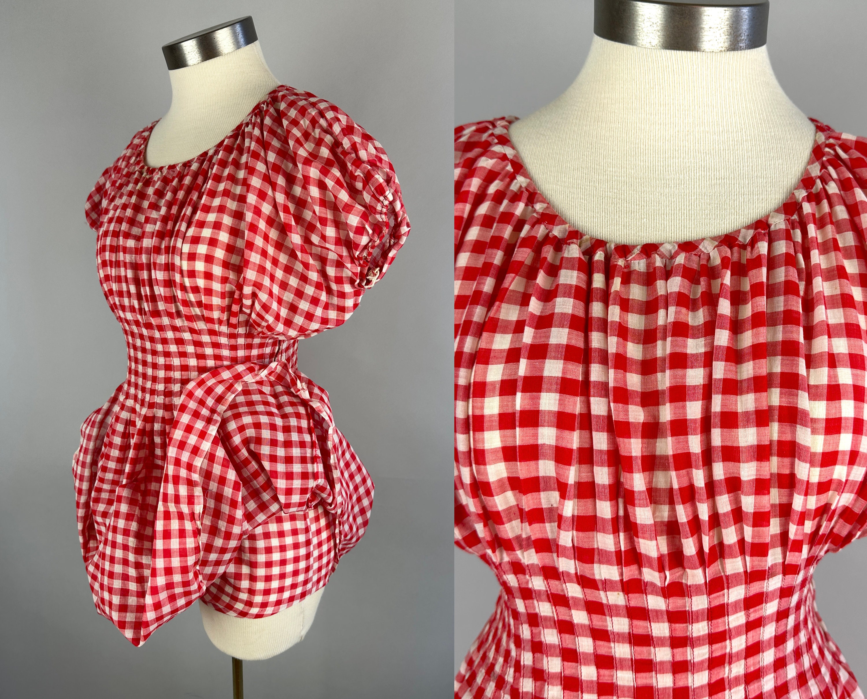 1940s Picnic Patty Play Set | Vintage 40s Red and White Gingham Cotton Romper Two-Piece Dress ...