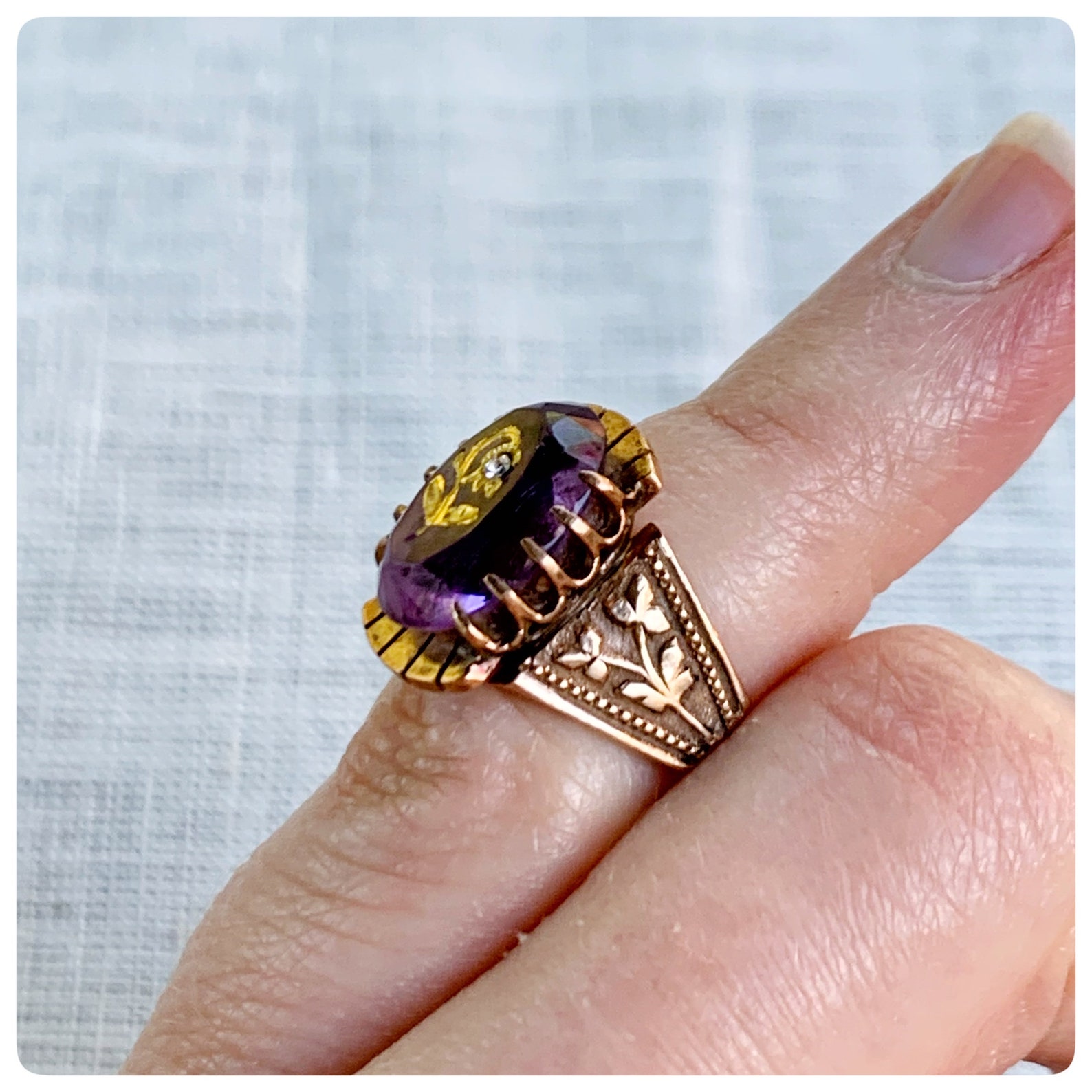Luminous Amethyst Rose of Sharon Ring in 14K Victorian Rose Gold ...