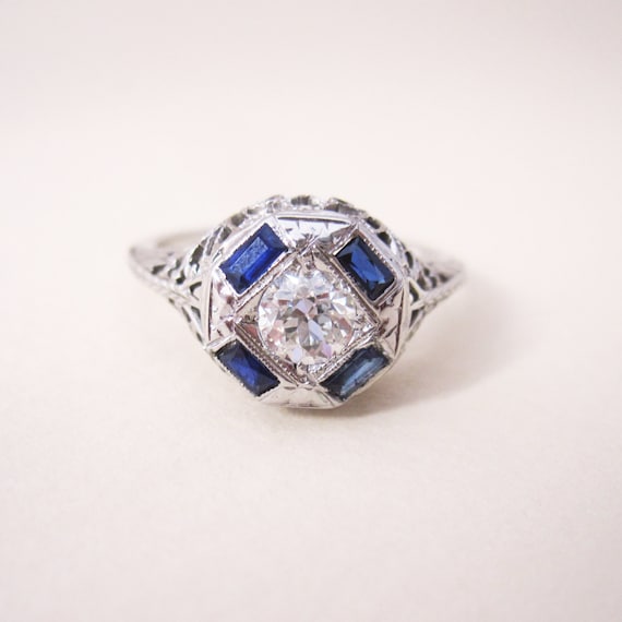 Diamond and sapphire art deco ring store
