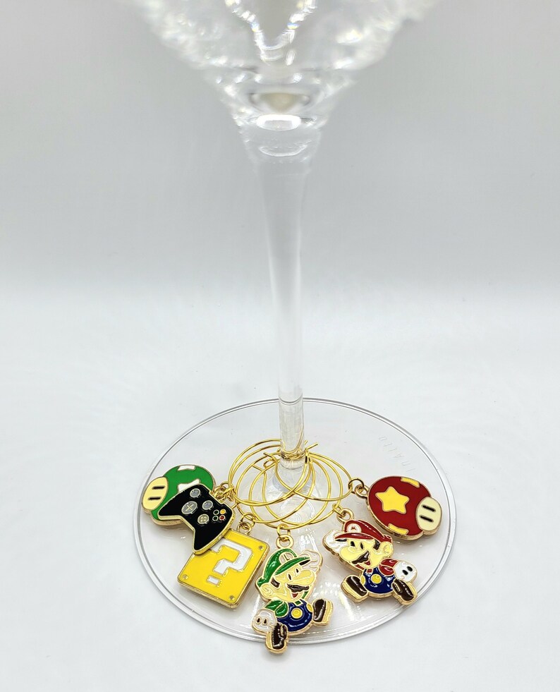 Super Mario Inspired Themed Wine Glass Charms Set of 6 Stitch Marker - Etsy