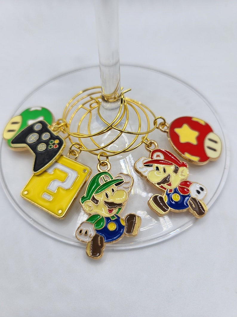 Super Mario Inspired Themed Wine Glass Charms Set of 6 Stitch Marker - Etsy