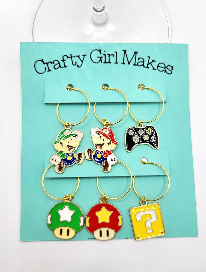 Super Mario Inspired Themed Wine Glass Charms Set of 6 Stitch Marker - Etsy