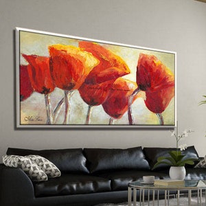 Extra Large Wall Art, Extra Large Painting, Red Painting, Flowers ...