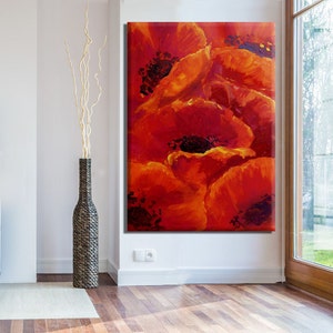 Extra Large Wall Art, Red Flowers Wall Art, Large Canvas Art, Floral ...