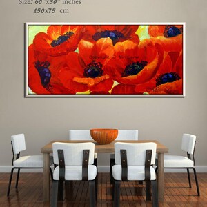 Large Wall Art, Extra Large Wall Art, Red Floral Canvas Art, Red ...